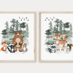 Watercolor Forest Animals Printable Wall Art Set of 2, Baby Boy Nature ...