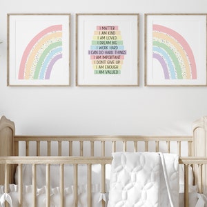 Daily Affirmations Pastel Rainbow Wall Art & Tiny Black Polka Dots 3 ...
