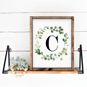 Letter C Monogram Wall Print, Printable Wall Art, Watercolor Greenery ...