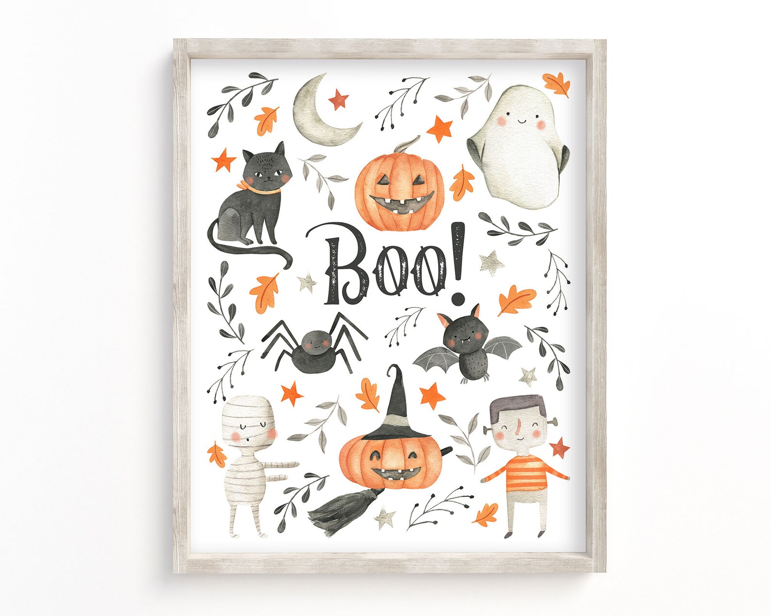 Boo Print Watercolor Halloween Printable Wall Art - Etsy