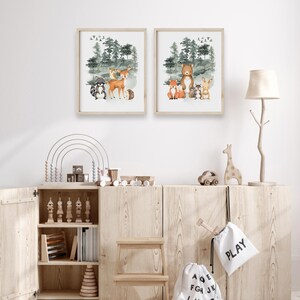 Watercolor Forest Animals Prints, Printable Wall Art Set of 2, Woodland ...