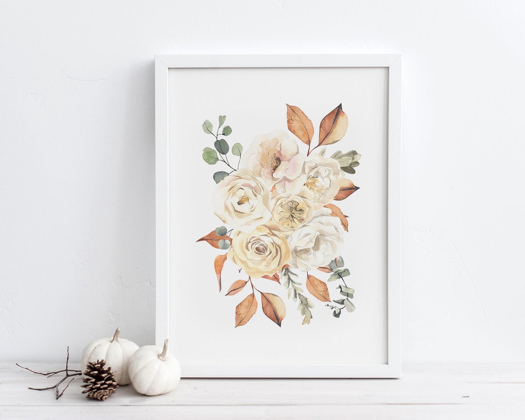 Watercolor Flowers Autumn Bouquet Printable Wall Art, Rustic Farmhouse ...