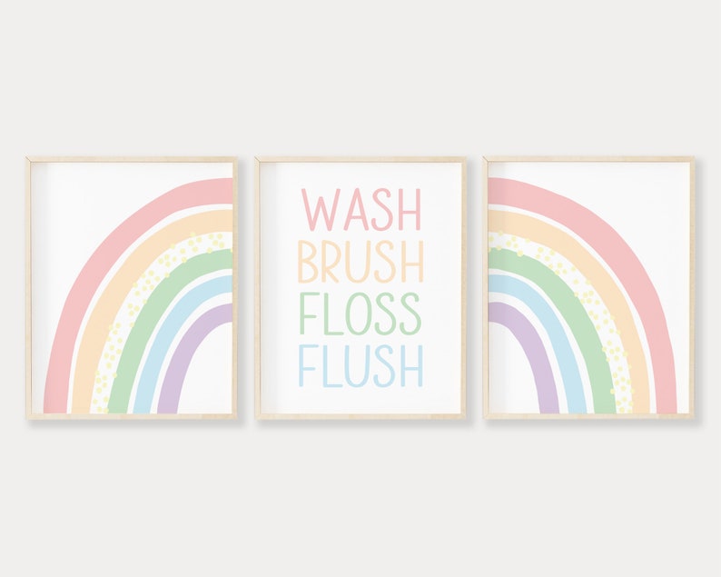 Pastel Wash Brush Floss Flush Rainbow Printable Wall Art Set of 3 ...