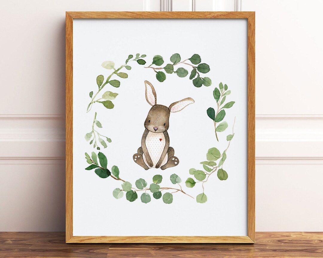 Watercolor Bunny Rabbit Print, Forest Animal Printable Wall Art ...