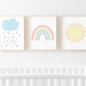 Faded Pastel Rainbow Printable Wall Art, Sun Print, Cloud Nursery Decor ...