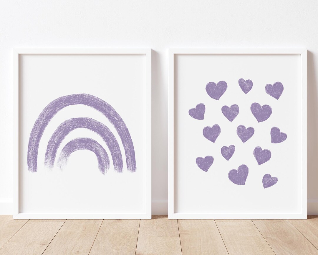 Purple Rainbow and Hearts Printable Wall Art, Tween Room Decor, Girl ...