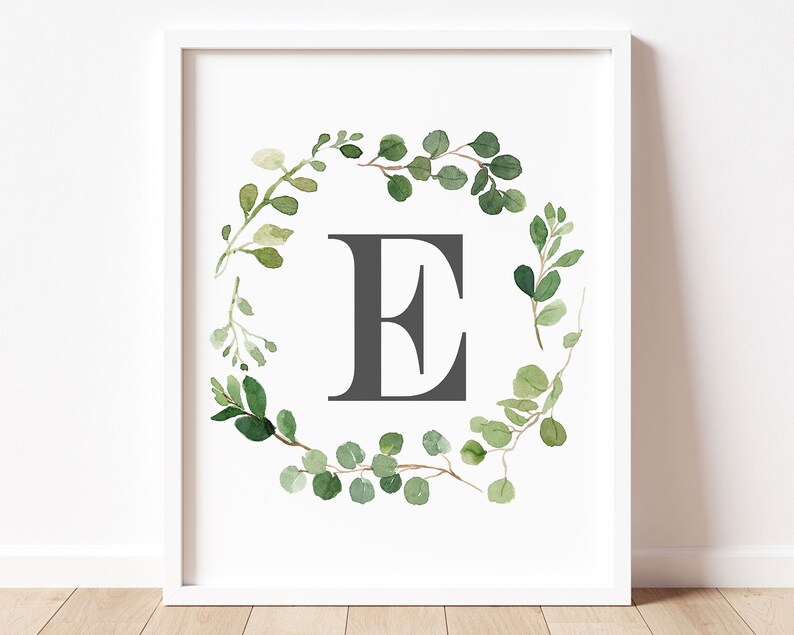 Gray Letter E Monogram Printable Wall Art Watercolor Monogram - Etsy