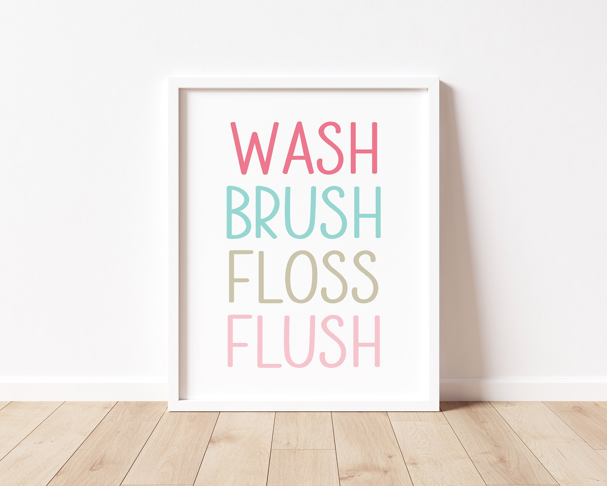 Wash Brush Floss Flush Rainbow Printable Wall Art Set of 3 | Etsy