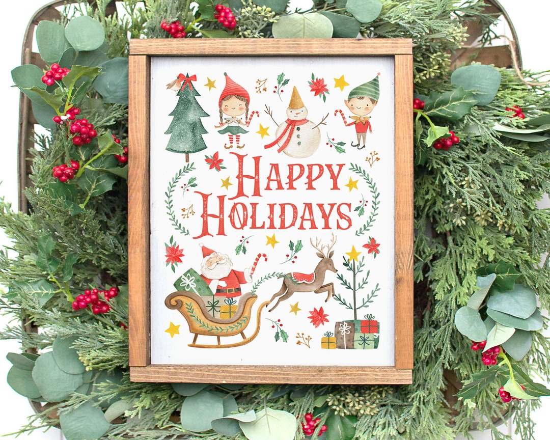 Happy Holidays Print, Xmas Printable Wall Art, Cute Kids Christmas ...