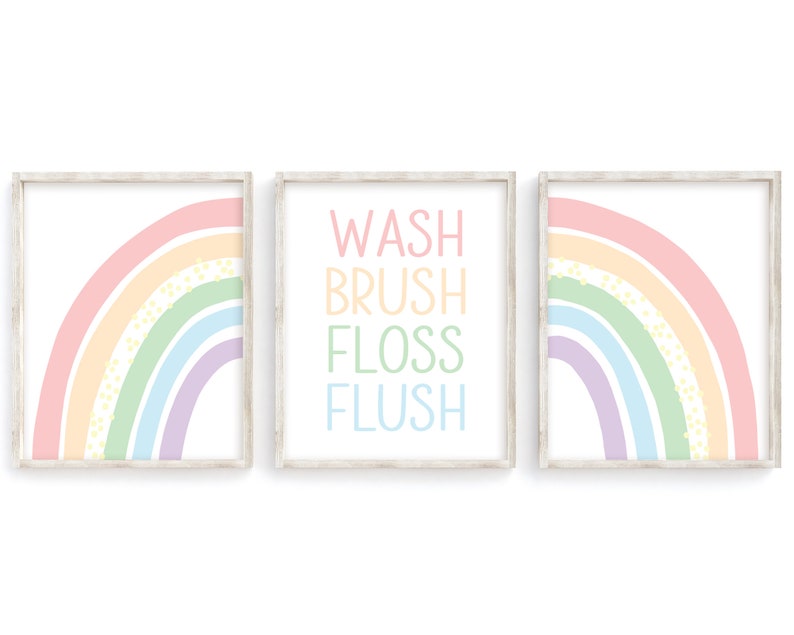 Pastel Wash Brush Floss Flush Rainbow Printable Wall Art Set of 3 ...