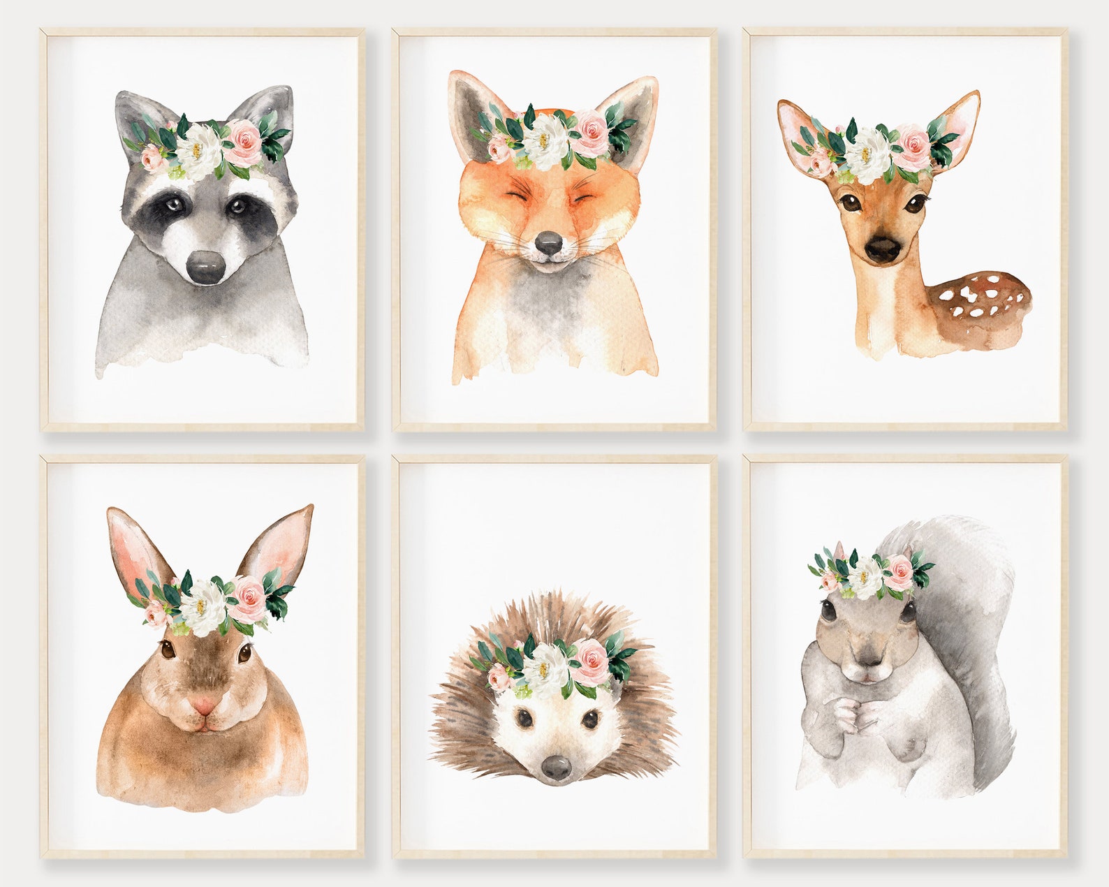 Blush Flower Crown Animal Prints Set of 6 Printable Wall Art - Etsy