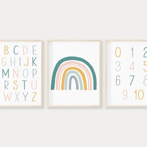 ABC 123 Pastel Rainbow Print Set Alphabet Printable Wall Art | Etsy