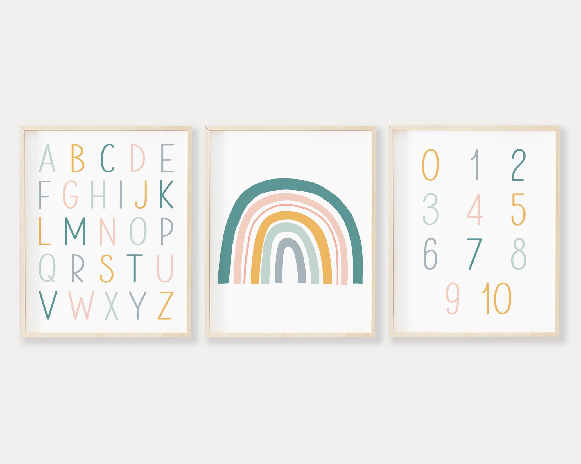 ABC 123 Pastel Rainbow Print Set Alphabet Printable Wall Art | Etsy