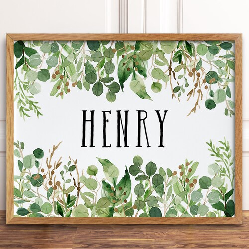 Greenery Baby Name Printable Nursery Art Botanical Name - Etsy