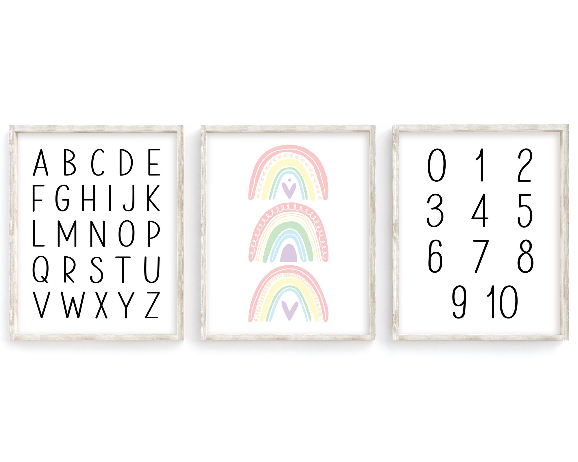 Black ABC 123 Pastel Rainbow Printable Wall Art Alphabet | Etsy