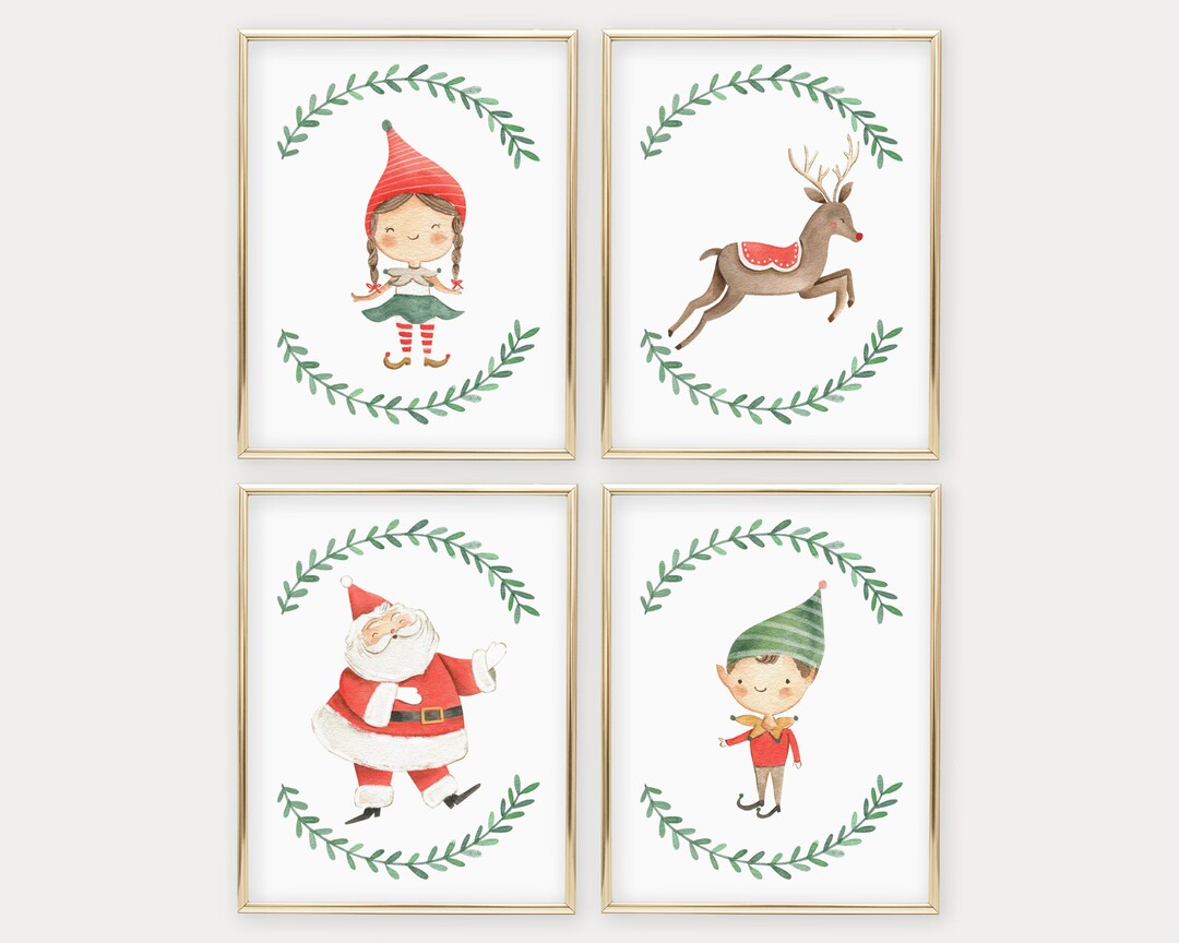Cute Kids Christmas Printables Set of 4, Elf Printable Wall Art, Santa ...