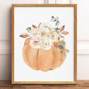 Watercolor Floral Pumpkin Fall Printable Wall Art Set of 3, Autumn ...