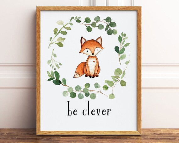 Be Clever Fox Nursery Decor Printable Wall Art Watercolor | Etsy