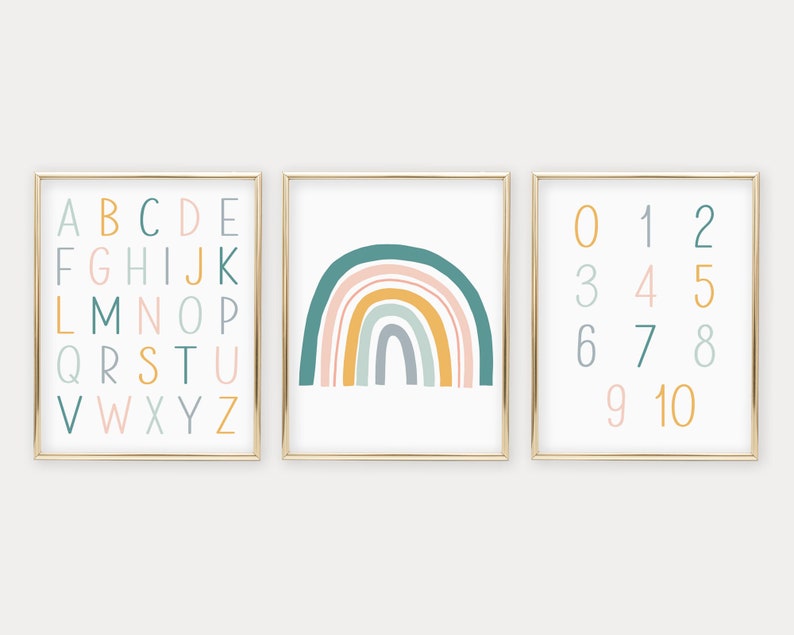 ABC 123 Pastel Rainbow Print Set Alphabet Printable Wall Art - Etsy