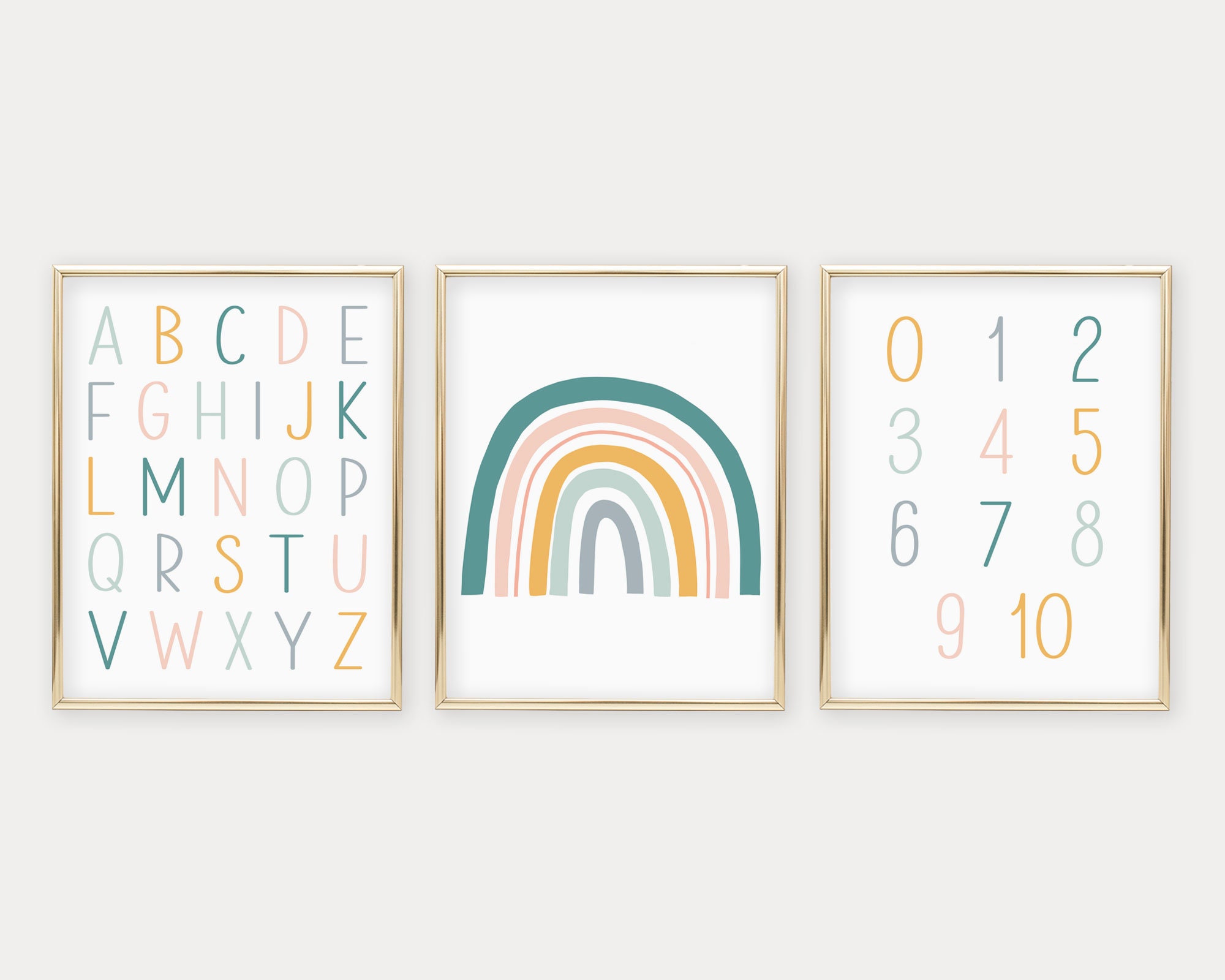 ABC 123 Pastel Rainbow Print Set Alphabet Printable Wall Art | Etsy