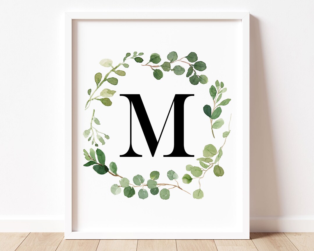 Letter M Monogram Printable Wall Art Watercolor Greenery - Etsy
