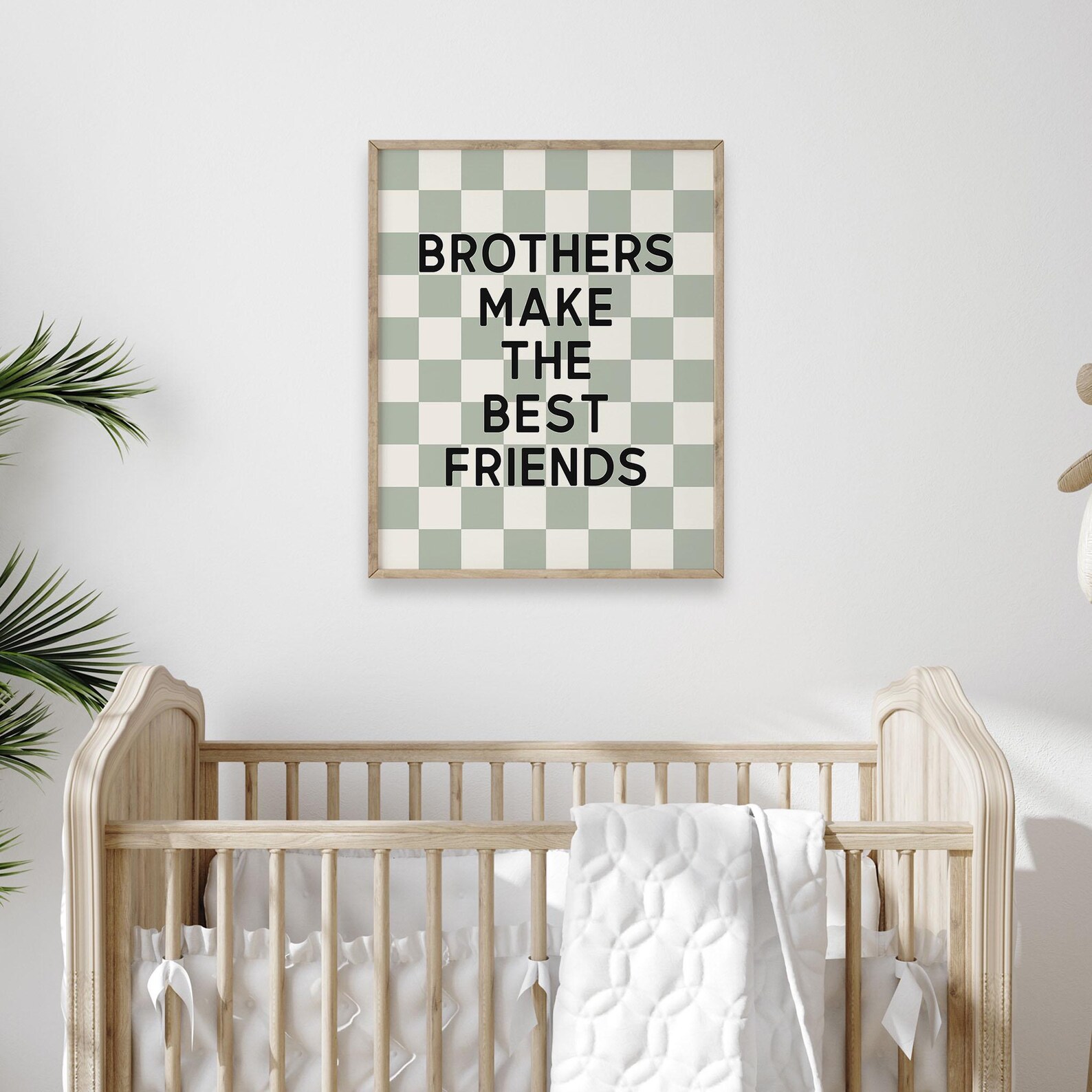 Brothers Make the Best Friends Printable Wall Art, Sage Retro Checkered ...