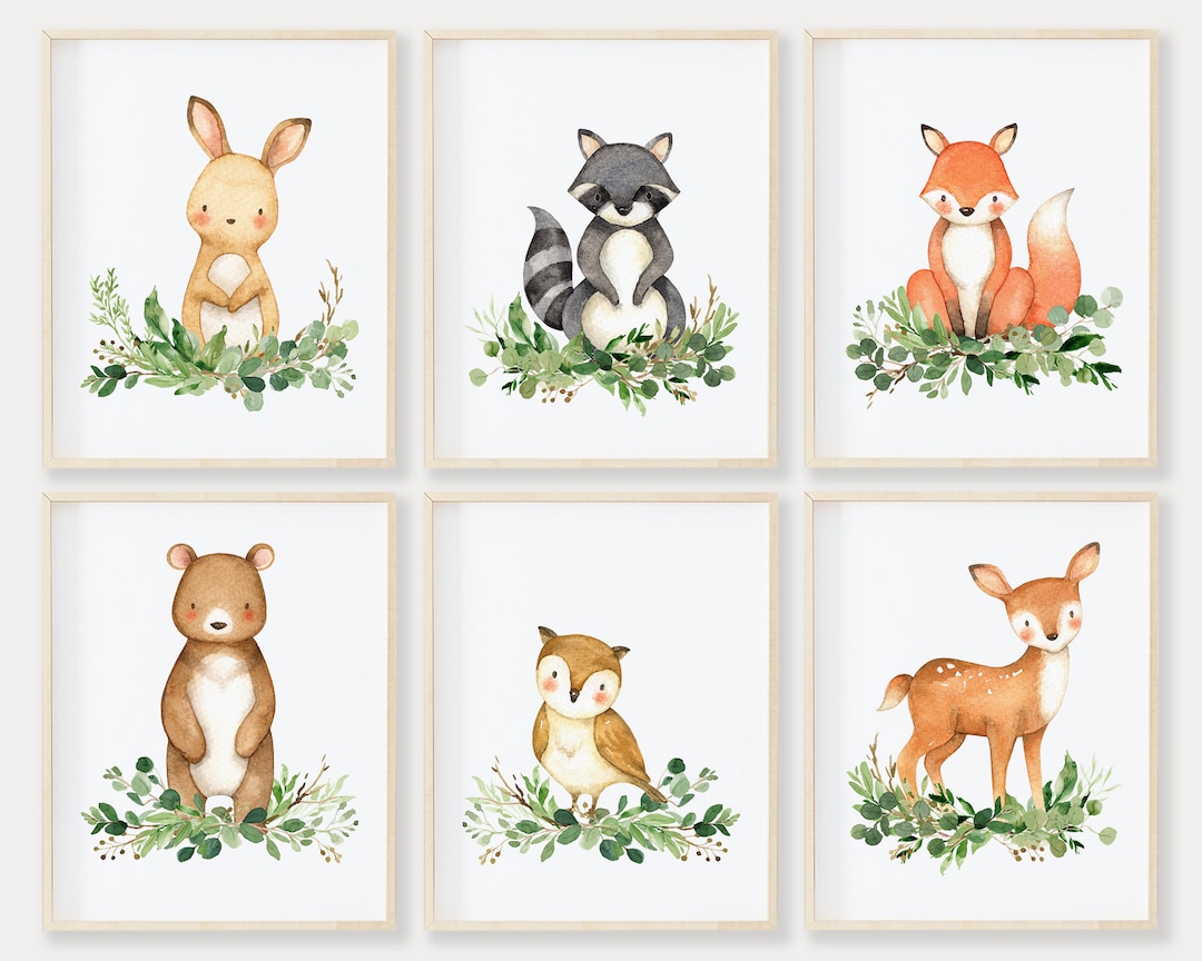 Watercolor Woodland Nursery Decor Printable Wall Art Set of 6, Woodland ...