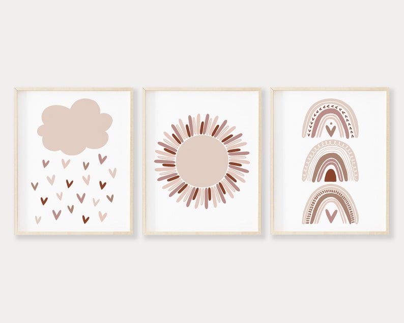 Neutral Rainbow Wall Art Set of 3 Printable Wall Art Beige | Etsy