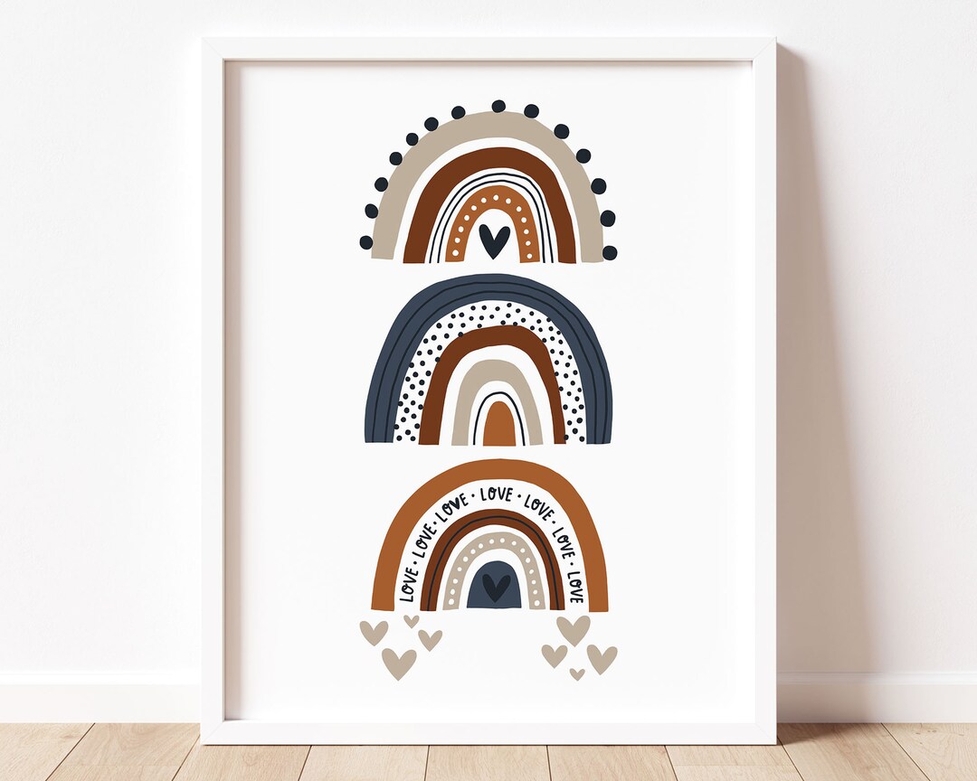 Navy Scandi Rainbow Printable Art, Modern Boy Rainbow Wall Art, Neutral ...