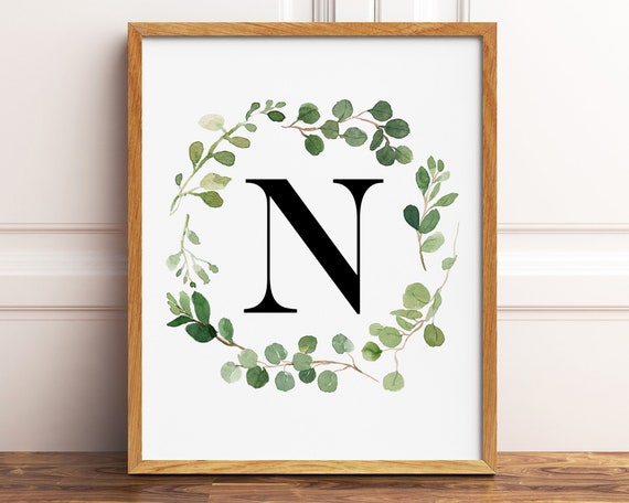 Letter N Monogram Printable Wall Art Watercolor Nursery | Etsy