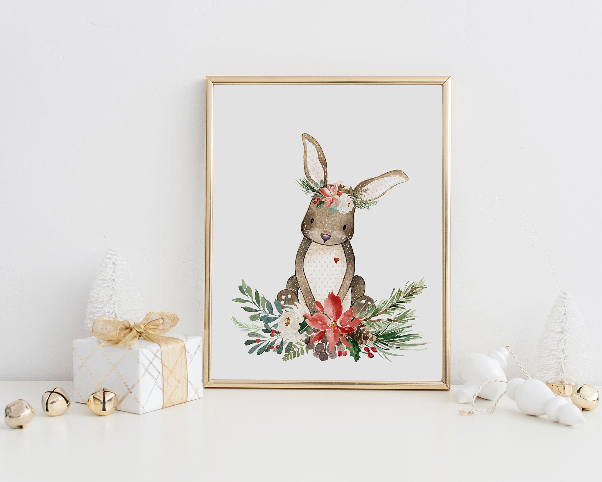 Christmas Bunny Rabbit Print Printable Wall Art Cute | Etsy