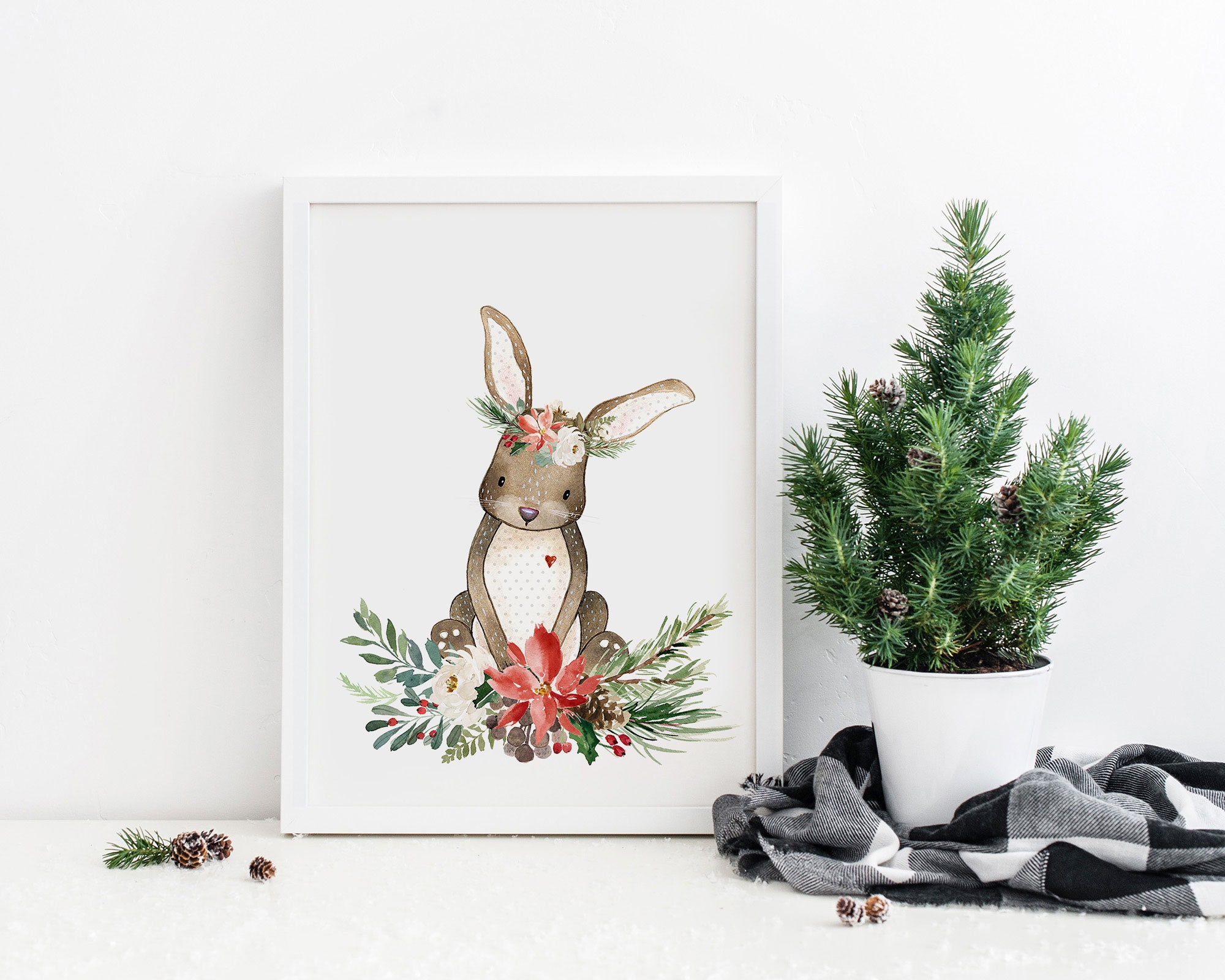 Christmas Bunny Rabbit Print Printable Wall Art Cute | Etsy