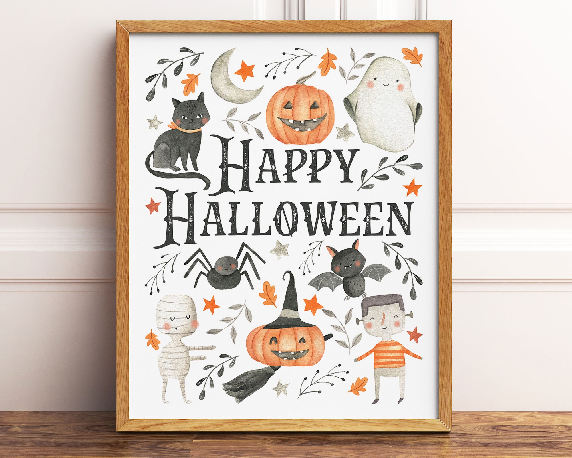 Happy Halloween Printable Wall Art, Watercolor Halloween Art Print ...