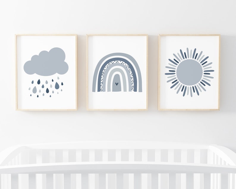 Boy Rainbow Wall Art Set of 3 Printable Wall Art Sky Blue - Etsy