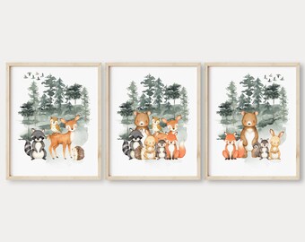 Watercolor Woodland Animal Print Nature Printable Wall Art - Etsy