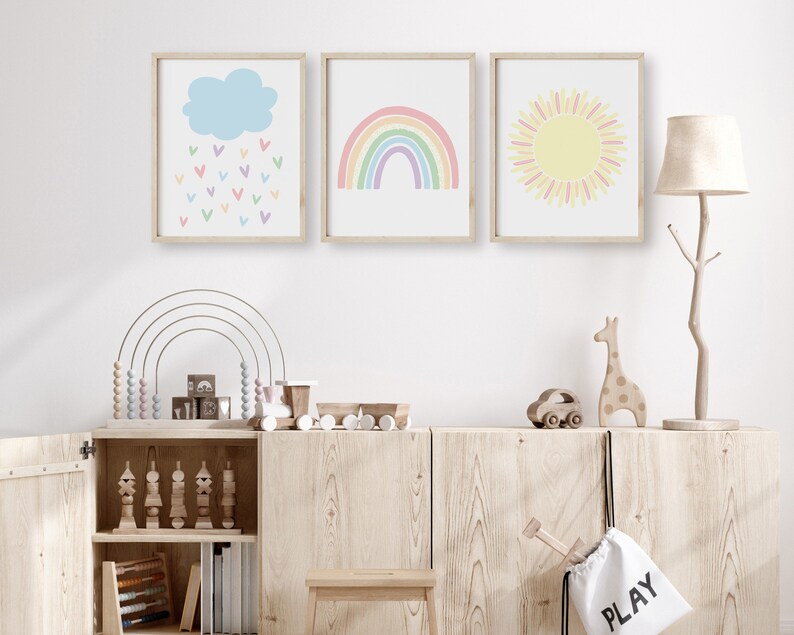 Faded Pastel Rainbow Printable Wall Art Sun Print Cloud - Etsy