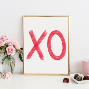Red XO Printable Wall Art, Hugs and Kisses Valentine Printable Kids ...