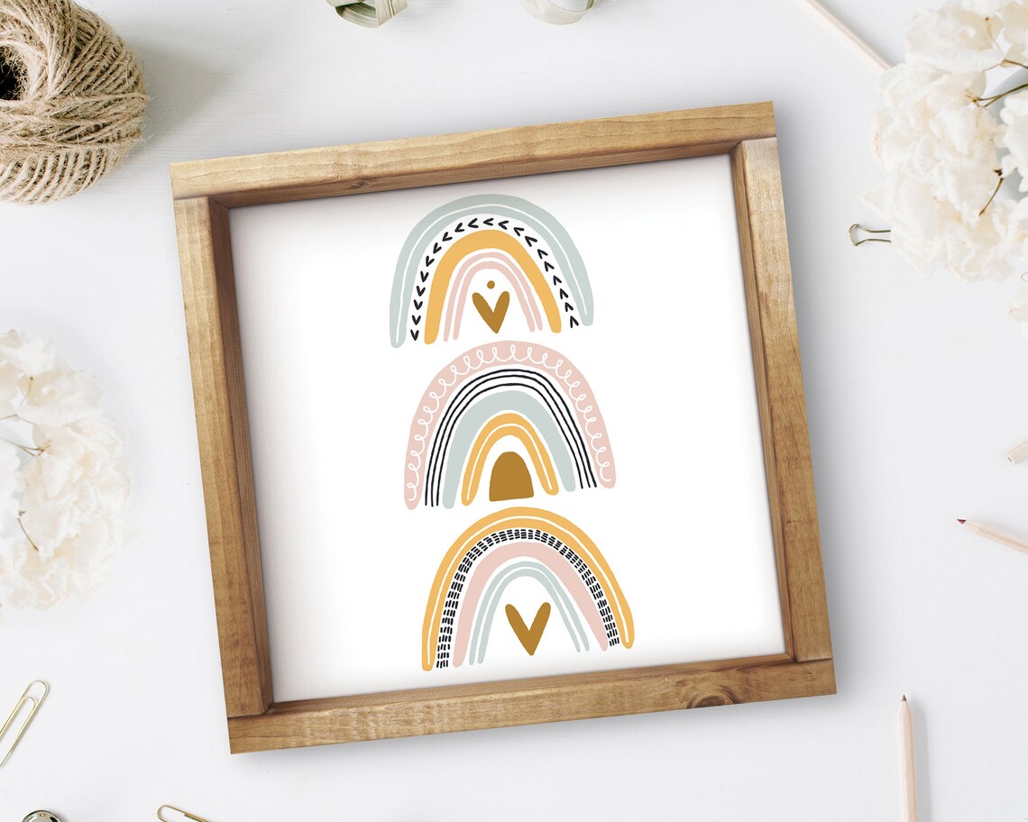 Pastel Rainbow Wall Art Square Boho Rainbow Printable Art | Etsy