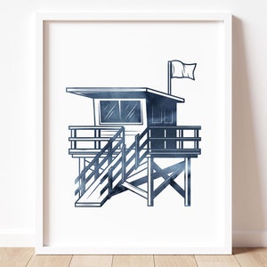 Watercolor Surf Nursery Printable Wall Art, Lifeguard Stand Print, Baby ...