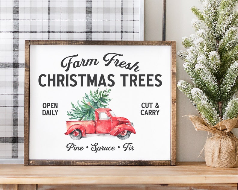 Farm Fresh Christmas Tree Sign Printable Wall Art | Etsy