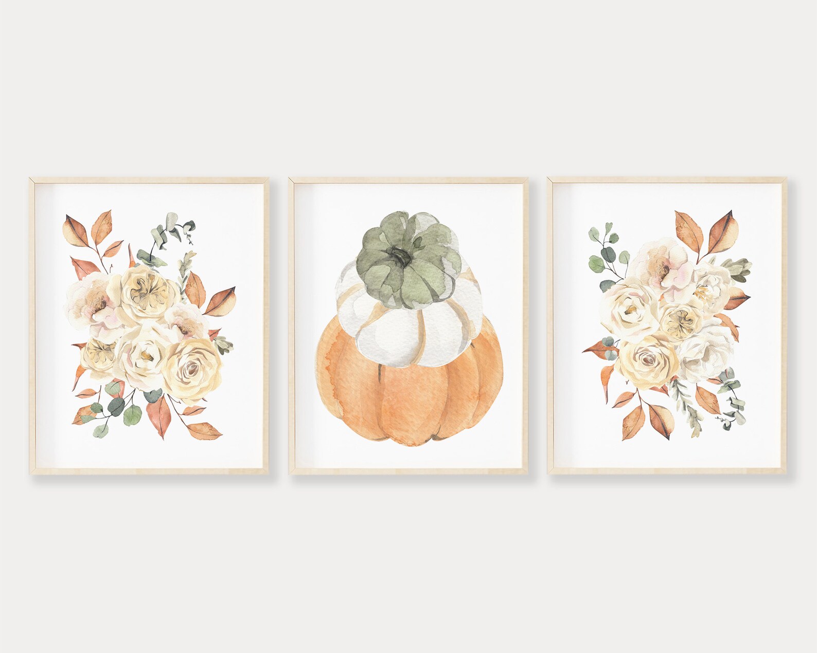 Watercolor Autumn Pumpkin Stack Printable Wall Art Set of 3 | Etsy