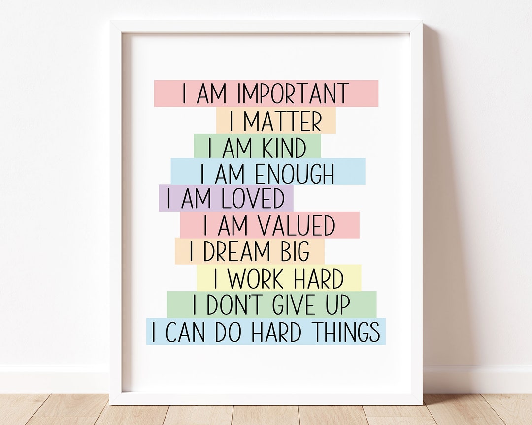 Pastel Daily Affirmations Printable Wall Art, Kids Affirmation Poster ...