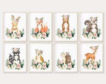 Blush Flower Crown Animal Prints Set of 6 Printable Wall Art | Etsy