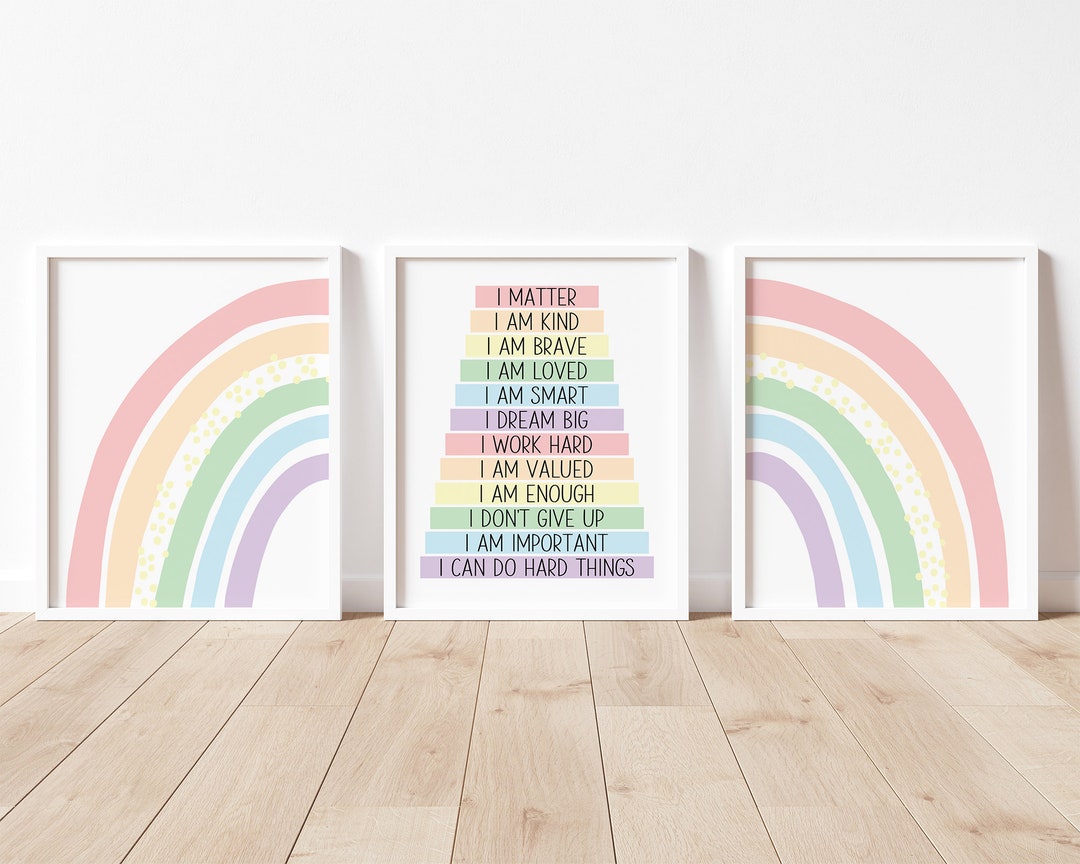 Kids Daily Affirmations Pastel Rainbow Wall Art Prints Set of 3, Tween ...