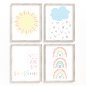 Pastel Rainbow You Are My Sunshine Printable Wall Art, Sun Print, Cloud ...