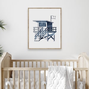 Watercolor Surf Nursery Printable Wall Art, Lifeguard Stand Print, Baby ...