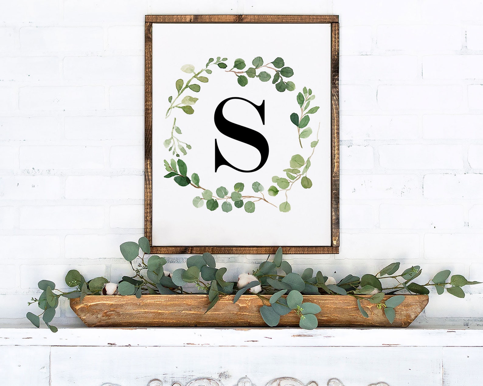 Watercolor Greenery Monogram Printable Wall Art Letter S - Etsy