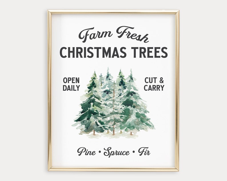 Watercolor Christmas Tree Farm Sign Farm Fresh Printable Wall | Etsy