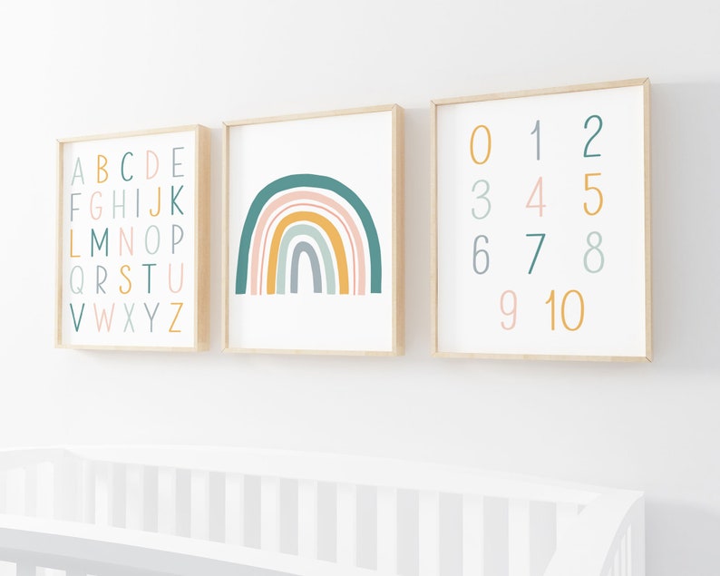 ABC 123 Pastel Rainbow Print Set Alphabet Printable Wall Art - Etsy