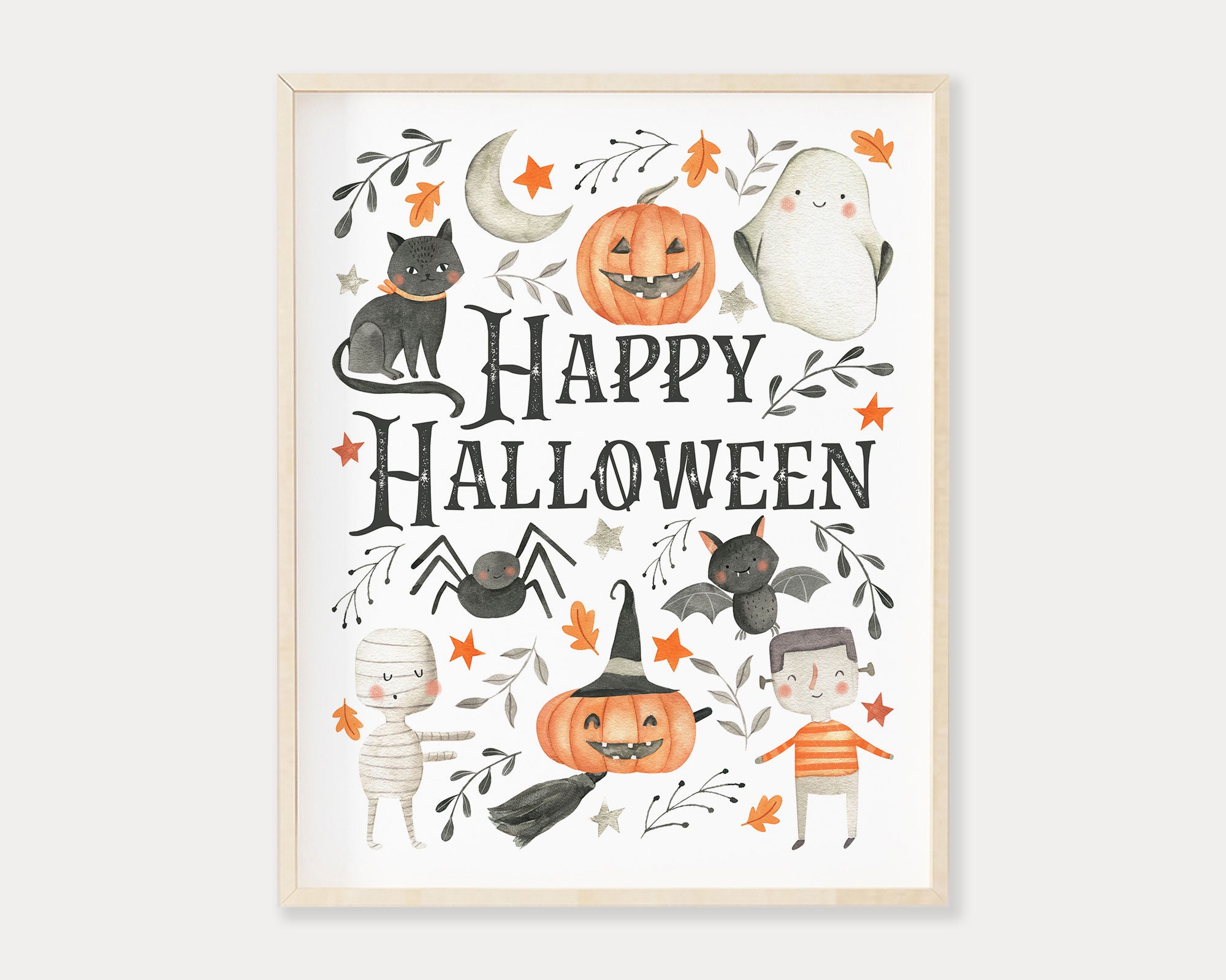 Happy Halloween Printable Wall Art, Watercolor Halloween Art Print ...